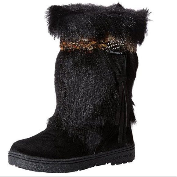BearPaw | Shoes | Bear Paw Boots Bear Paw Black Furry Boots Women Sz 7 ...